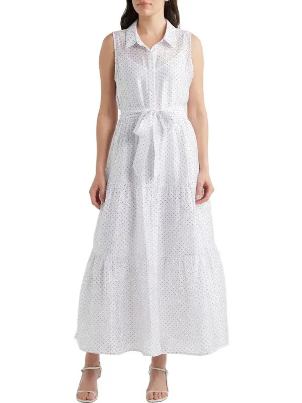 Halogen Polka Dot Tiered Midi Shirtdress - Bright White