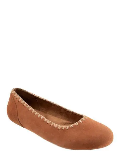 Softwalk Sonoma Embroidered Suede Flat - Luggage Suede