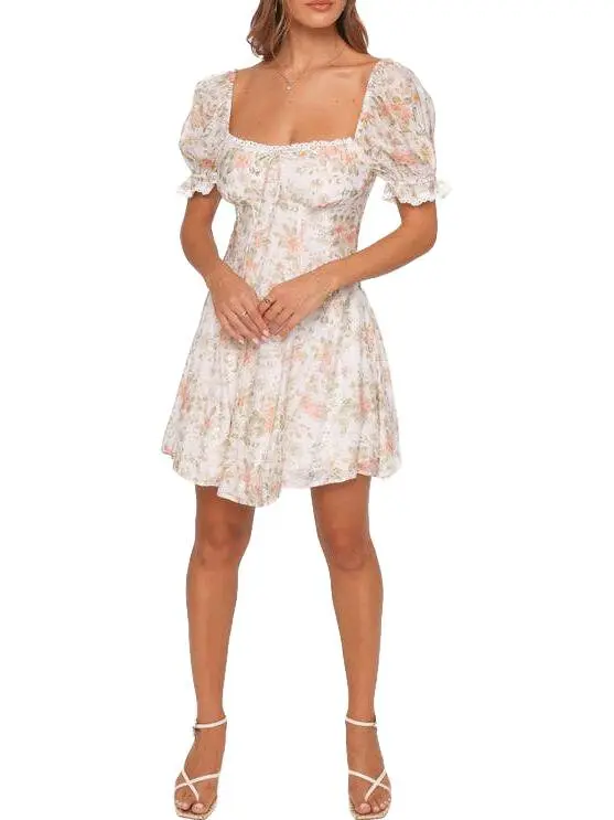 PETAL & PUP Lavia Floral Puff Sleeve Minidress - White Multi Floral