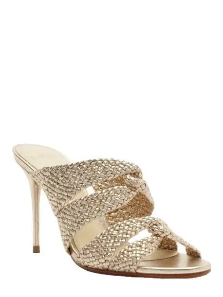 ALEXANDRE BIRMAN Sabrina Woven Leather Stiletto Mule Sandals - Golden