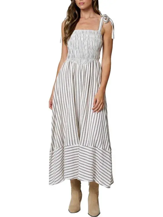 BLU PEPPER Striped Cotton Maxi Sundress - Brown