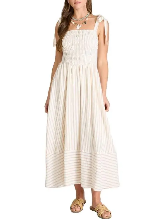 BLU PEPPER Striped Cotton Maxi Sundress - Light Taupe