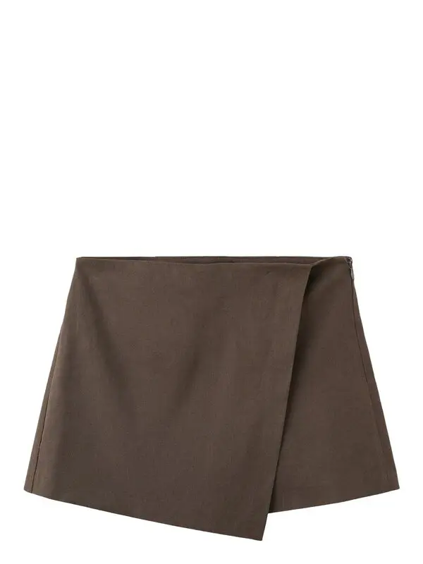 Mango Wrap Linen & Cotton Miniskirt - Chocolate
