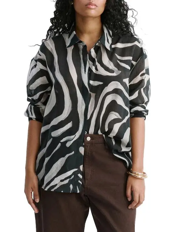 Mango Zebra Print Long Sleeve Shirt - Black