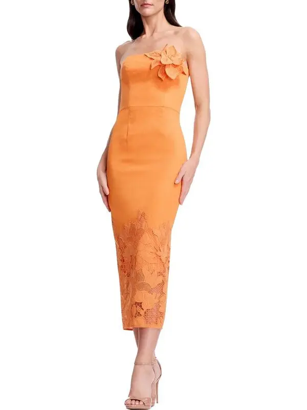 Dress The Population Strapless Floral Applique Midi Gown - Apricot