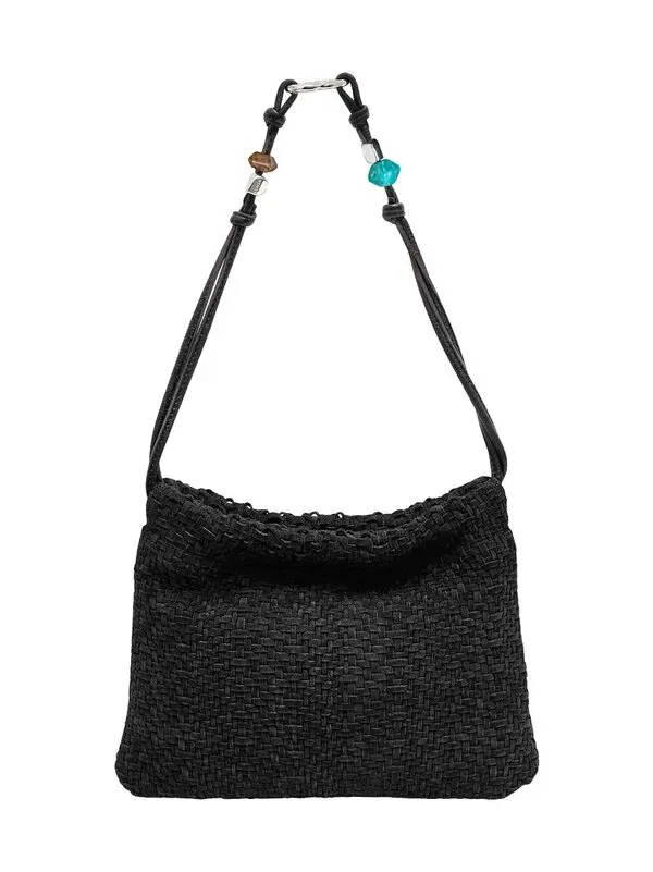AIMEE Tie Breaker Shoulder Bag - Black Woven Suede
