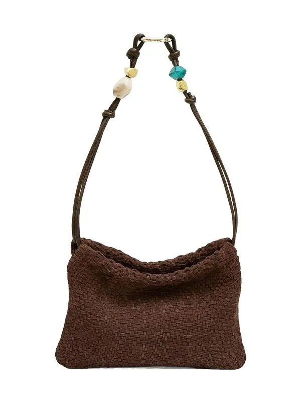AIMEE Tie Breaker Shoulder Bag - Fudge Woven Suede