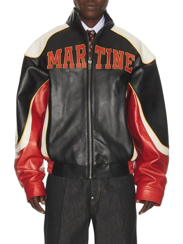 Martine Rose Superbowl Leather Jacket - Black Red