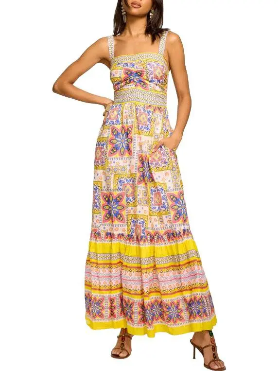 Ramy Brook Alora Tile Print Sleeveless Maxi Dress - White Piazza