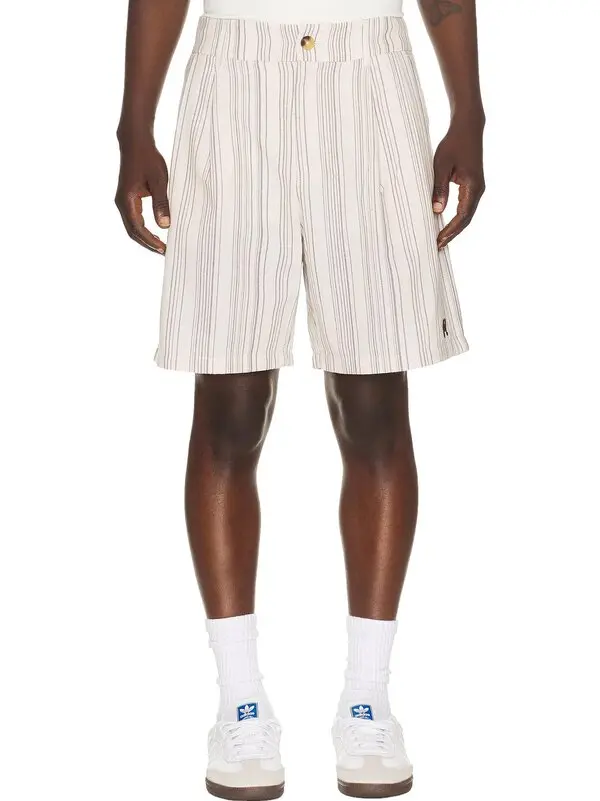 MALBON Striped Linen Blend Shorts - Cream Stripe