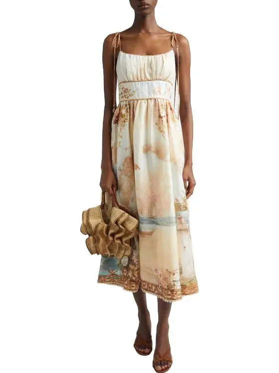 Zimmermann Mahon Linen Dress - Island Map Blue