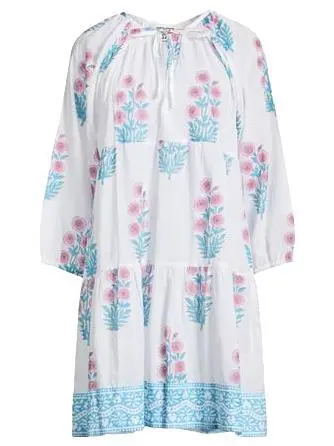 SZ BLOCKPRINTS Cotton Floral Print Kaftan Mini Dress - White
