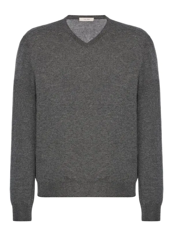 THE ROW Mapple V-neck Cashmere Top - Grey Melange