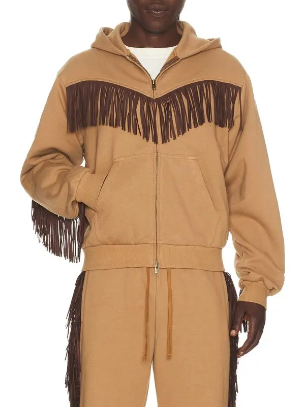 AUSTIN POST Fringed Full Zip Hoodie - Coyote