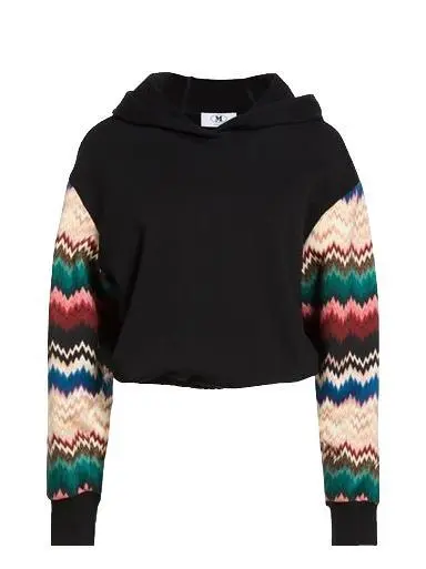 Missoni Cotton French Terry Hoodie With Multicolor Chevron Sleeves - Black