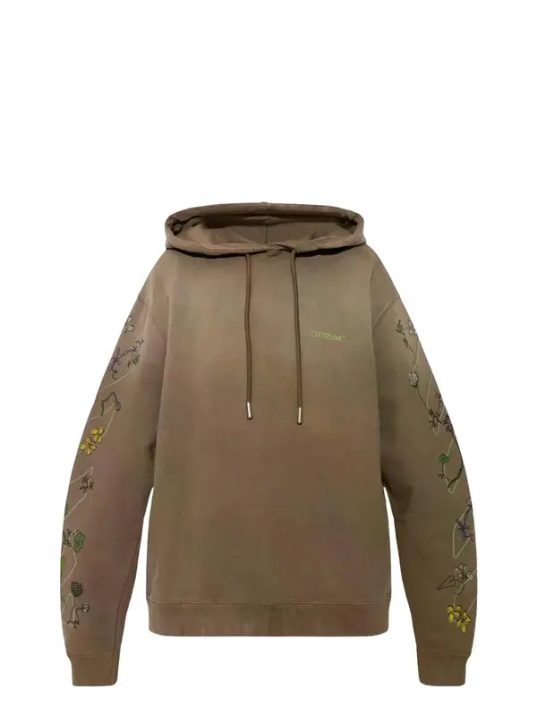 Off-White Floral Embroidered Hoodie - Brown