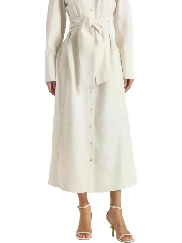 Manière De Voir Linen Midi Shirt Dress With Tie Waist - Neutrals