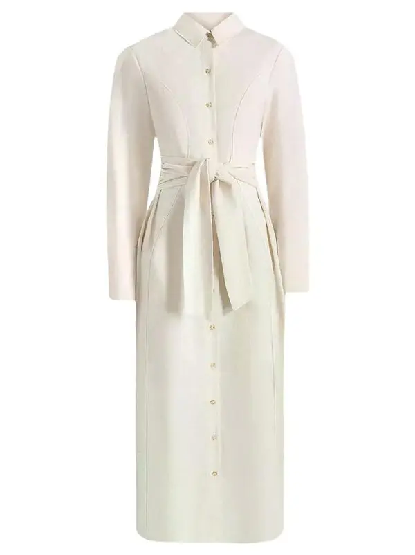 Manière De Voir Linen Midi Shirt Dress With Tie Waist - Neutrals