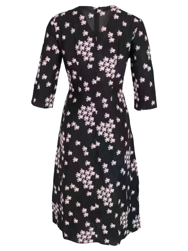 Marni V-neck Floral Print Jacquard Dress - Black