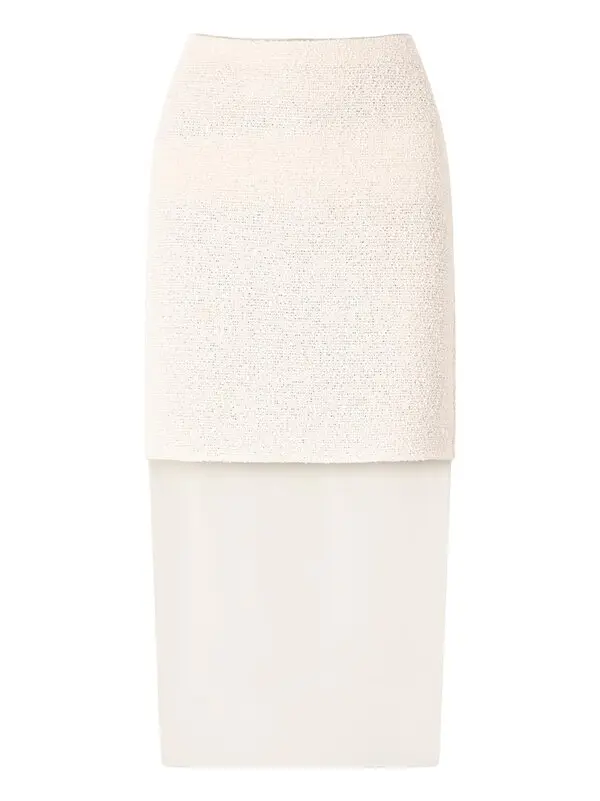 Khaite Sybil Layered Cotton-blend Bouclé And Organza Midi Skirt - Neutrals