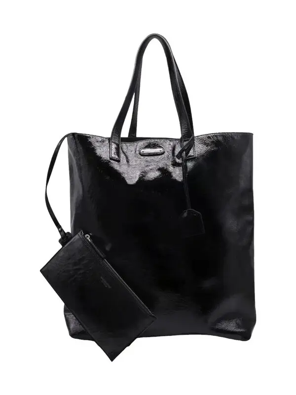 Saint Laurent Bold Shopping Patent Leather Tote Bag - Black