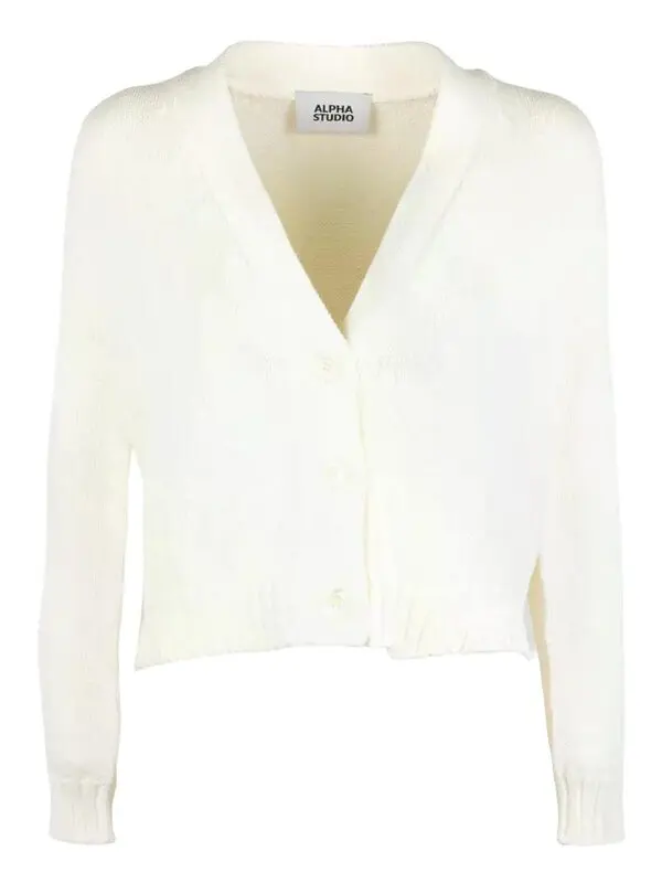 Alpha Studio Ribbed V-neck Cardigan - White