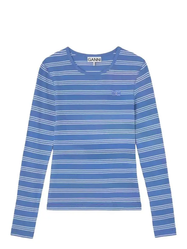 GANNI Striped Long Sleeve T-shirt - Blue