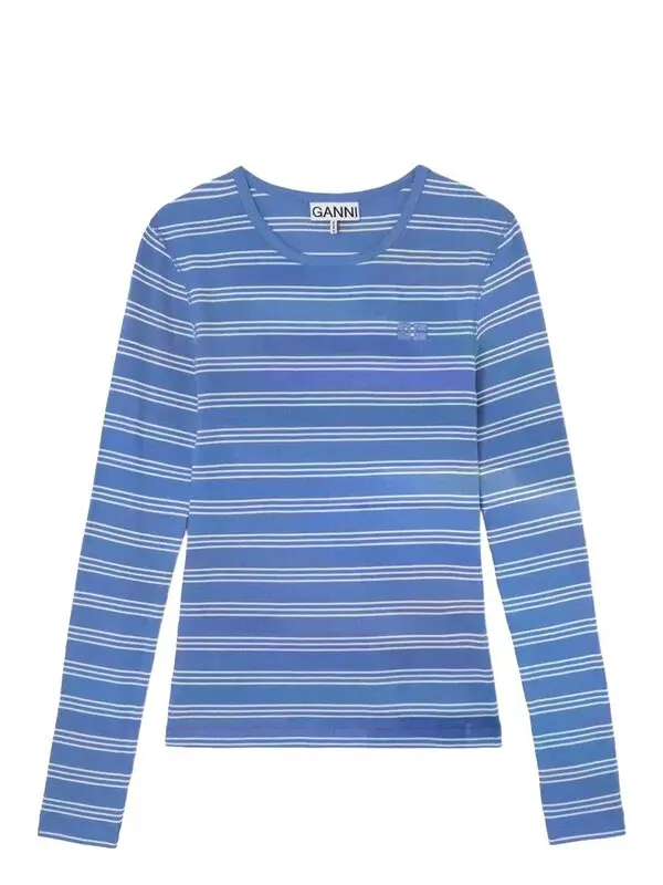 GANNI Striped Long Sleeve T-shirt - Blue