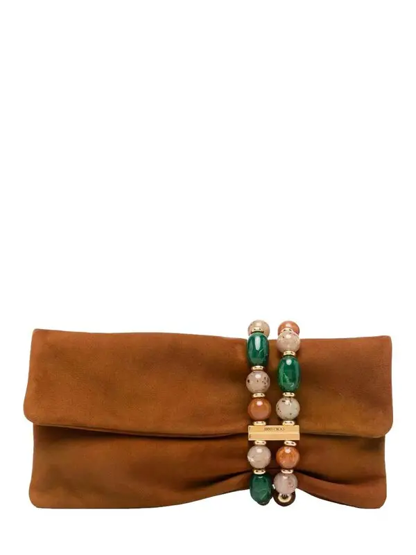 JIMMY CHOO Zandra Bead-embellished Clutch Bag - Brown