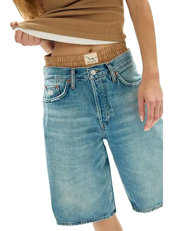 RE/DONE Skater Shorts Oversized Wide-leg Denim - Aged Worn Blue