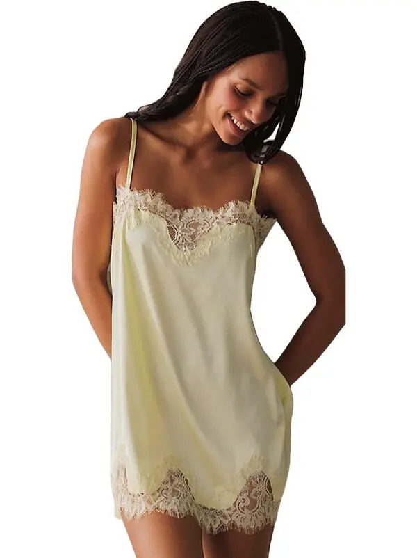 KAT THE LABEL Mini Slip Dress With Lace Trim - Limoncello