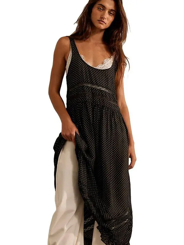 Free People Voile And Lace Midi Slip Dress - Charcoal Combo