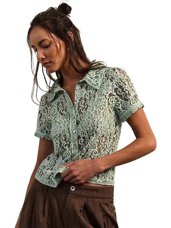 Free People Betty Lace Top - Celadon
