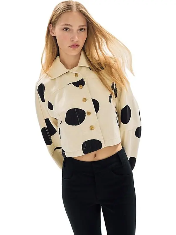 SIXXTA Polka Dot Cropped Jacket - Cream/black