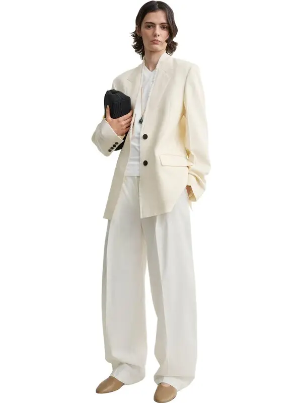 TOTEME Raw Lapel Wool Jacket - Ecru