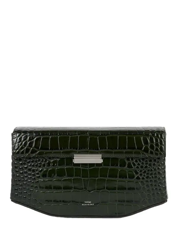 TOTEME Croc-embossed Leather Clip Shoulder Bag - Dark Green