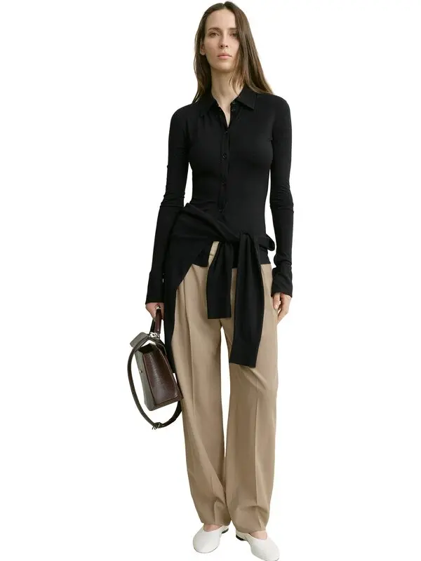 TOTEME Fitted Jersey Shirt With Mother-of-pearl Buttons - Black