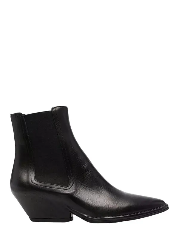DEL CARLO Mid-block Heel Leather Boots - Black