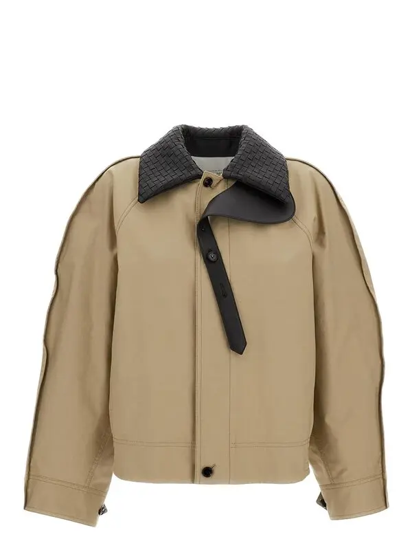 Bottega Veneta Cotton Jacket With Leather Collar - Beige