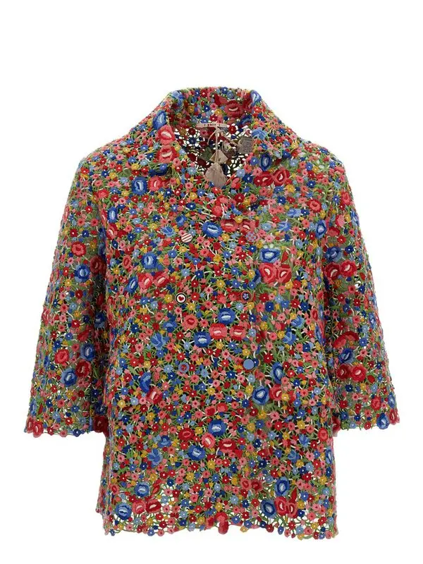 Pero Embroidered Double-breasted Blazer - Multicolor