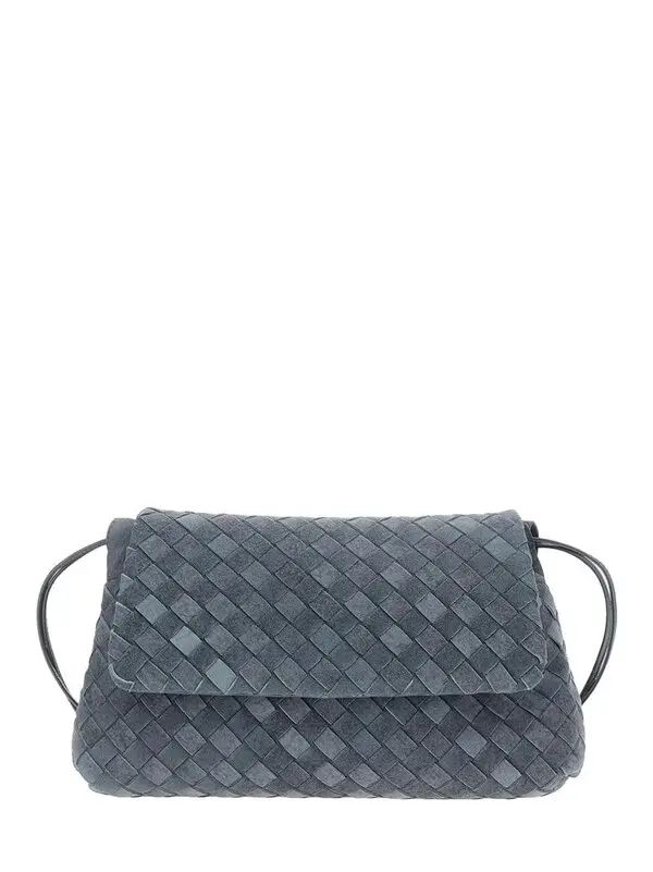 Bottega Veneta Suede Day Bag With Intrecciato Weave - Sky Blue