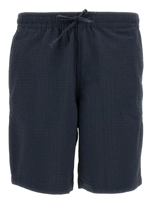 Lacoste Cotton Seersucker Striped Relaxed Fit Shorts - Black