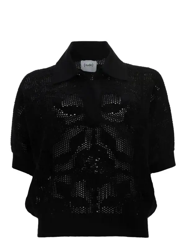 NUDE Crochet Knit Polo Shirt - Black