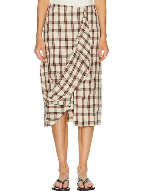 RÓHE Draped Check Midi Skirt - Red Table Check