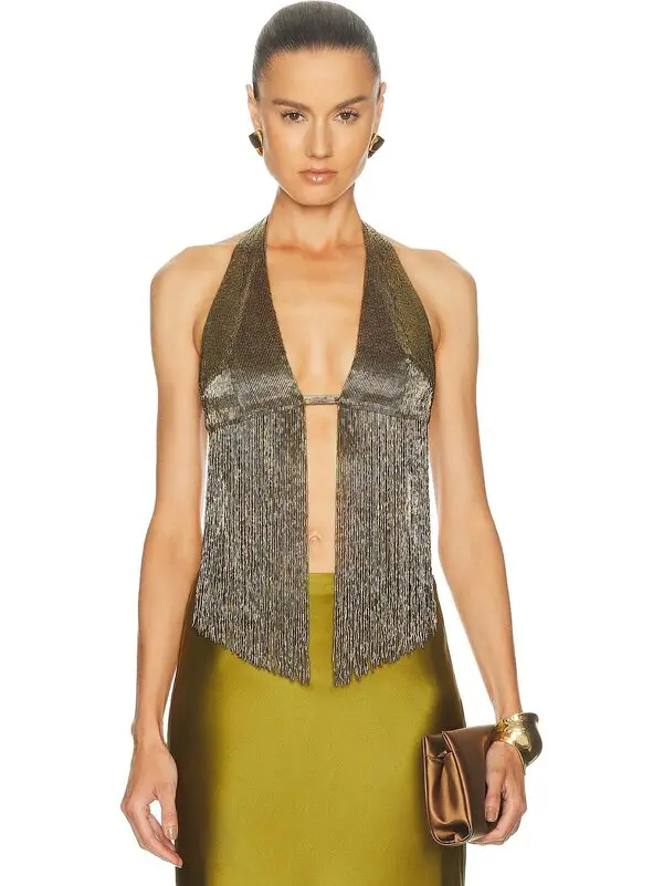 Retrofete Sereya Beaded Halter Top - Ochre