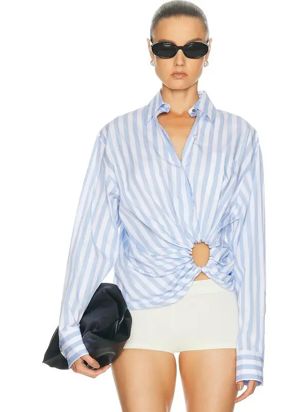 Sportmax Palmizi Striped Shirt With Ring Detail - Light Blue