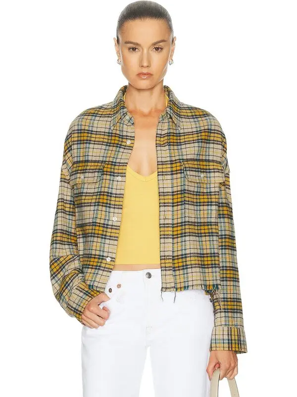 R13 Cropped Work Shirt - Yellow Plaid
