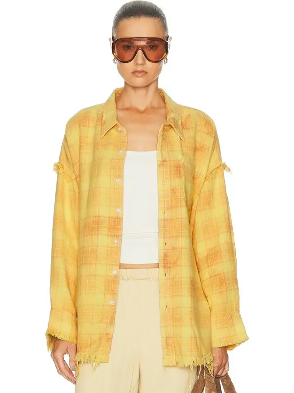 R13 Shredded Seam Drop Neck Shirt - Yellow