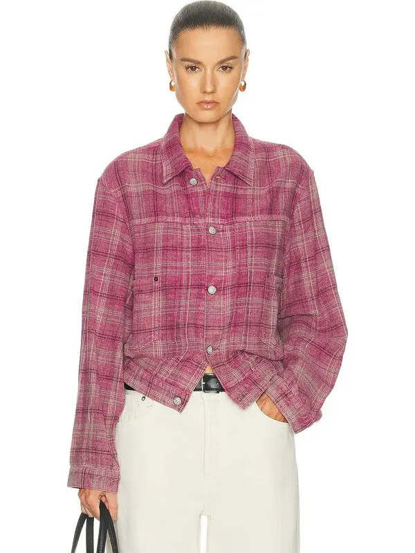 R13 Relaxed Pleated Trucker Jacket - Pink