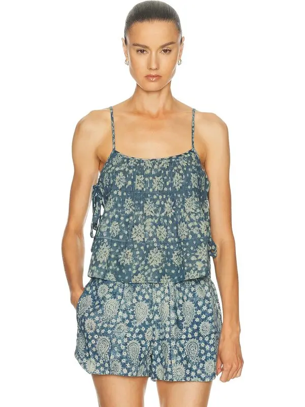 R13 Square Neck Cami Top With Side Tie Closures - Blue